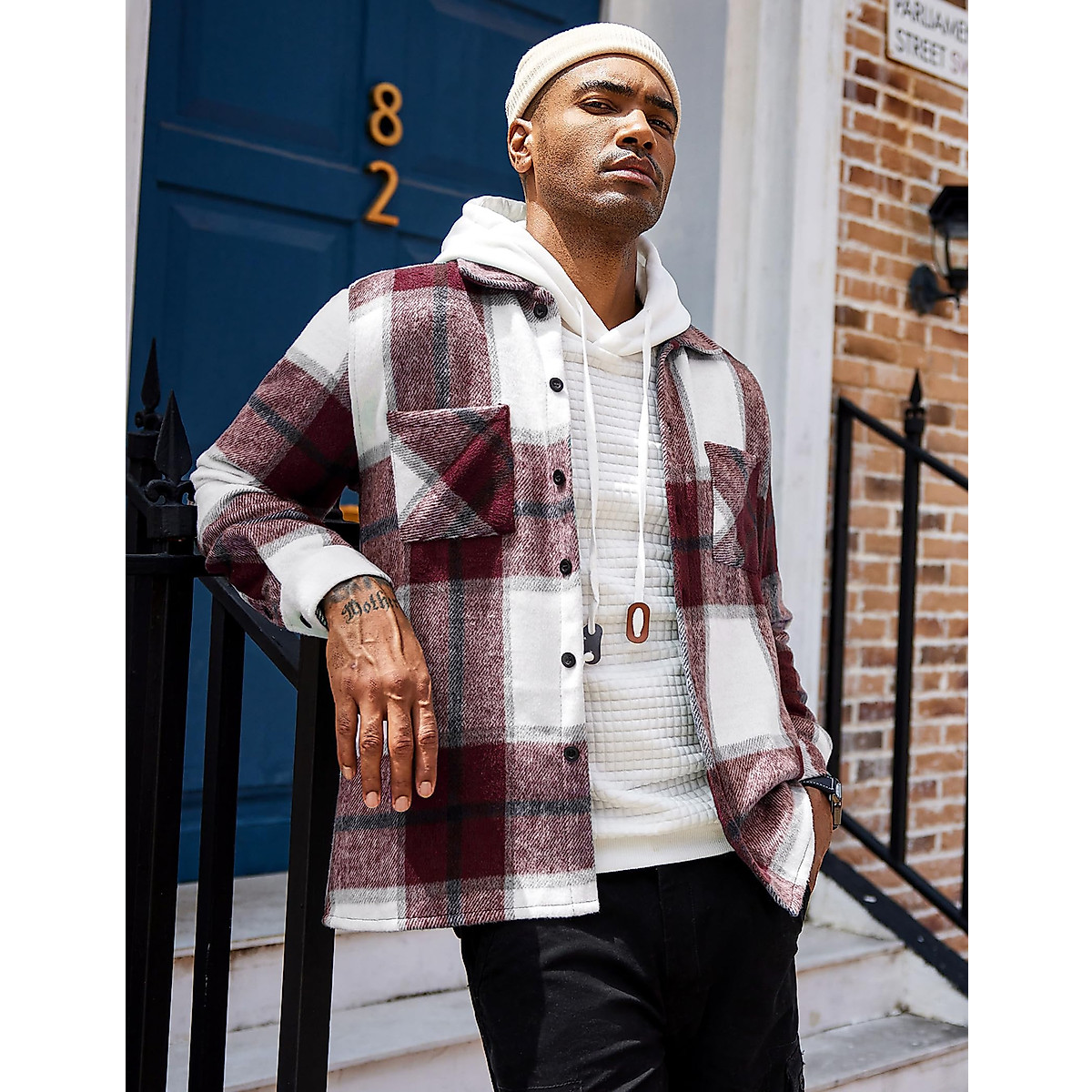 COOFANDY Men's Long Sleeve Flannel Shirt Jacket Button Up Fleece Plaid Shirt Lightweight Winter Shirts