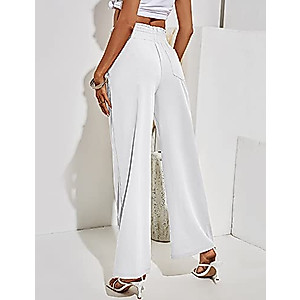 Rapbin Women's Cotton Linen Pants Casual Drawstring Loose Elastic Waist Beach Trousers with Pockets White L