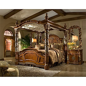 Michael Amini Villa Valencia Cal. King Wood Canopy Bed - Classic Chestnut