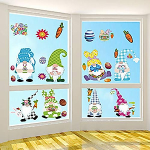 DmHirmg Easter Window Clings, Upgraded Static Easter Window Sticker, Easter Decorations Window Clings Stickers Decal,Cute Bunny Radish Eggs Carrot Decals for Kids School Office Home Glass Decals for Easter Home Party Decorations Supplies 9 Sheets