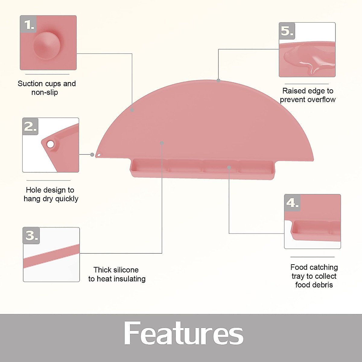 Silicone Toddler Placemats, Food Catching Baby Placemats for Kids Toddler Children Reusable Baby Food Mats for Restaurant, 2Pack,Baby Blue/Pink