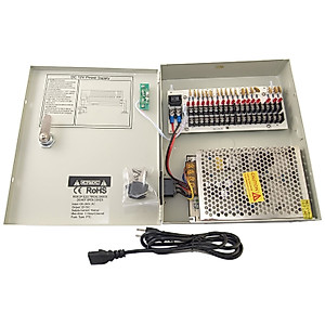 Evertech 16 Channel 12 Volt DC Output CCTV Distributed Power Supply Box for Security Camera with 18 Pcs. DC Male Pigtail