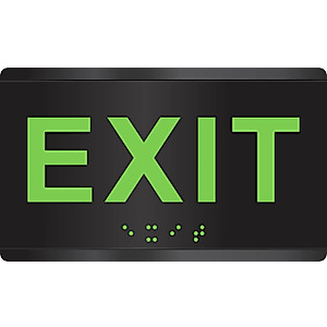 ADA Exit Sign (5" x 3" Aluminum) Tactile, Braille & Glow in the Dark | Made in USA |