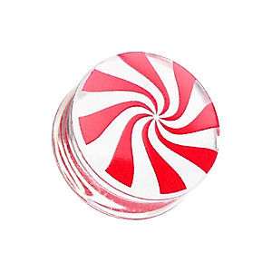 Peppermint Candy Swirl Clear UV Double Flared WildKlass Ear Gauge Plug (Sold as Pairs)