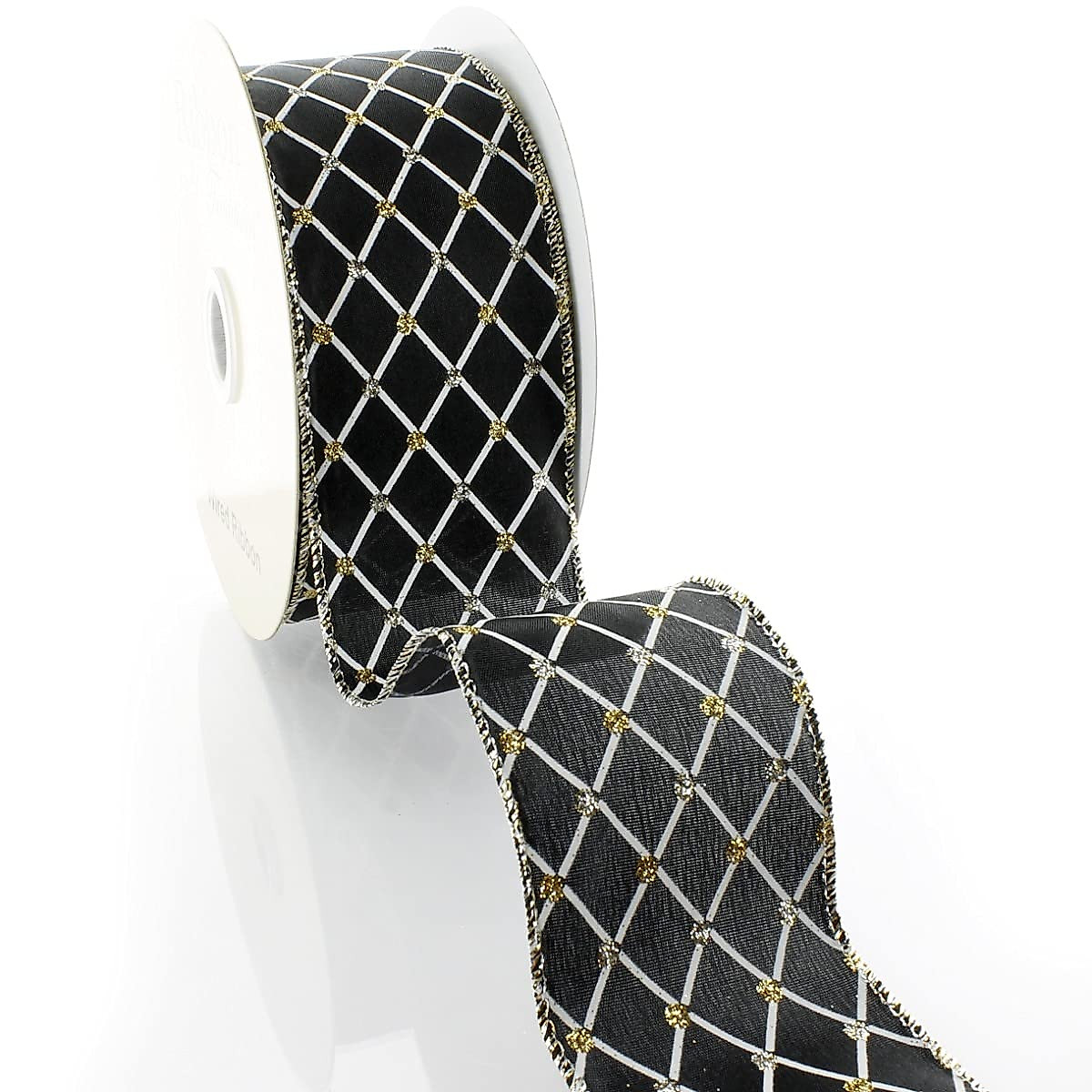Ribbon Traditions Glitter Diamond Wired Ribbon 2 1/2" by 10 Yards - Black