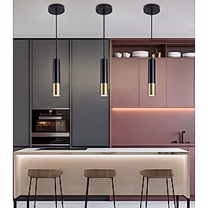 COTULIN 3 Pack LED Kitchen Island Pendant Lights,Modern Black Gold Bar Pendant Light,3000K Small Hanging Light Fixture for Bedroom Bedside Living Room Dining Room