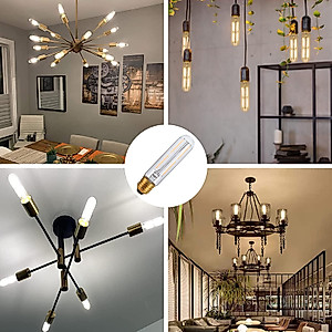 TIANSHQ 6 Pcs E26 T10 LED Tubular Light Bulbs, Daylight White Edison Bulb 4000K 4W Dimmable T10 Led Bulb for Pendant Lights, Lamps, Outdoor Long Light Bulbs (4W, 4000K)