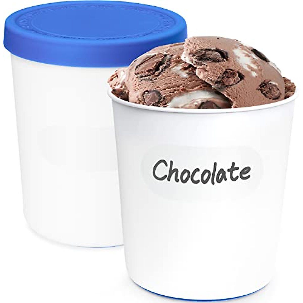 SUMO Ice Cream Containers for Homemade Ice Cream (2 Containers - 1 Quart Each) Reusable Pint-Shaped Freezer Storage Containers with Lids, Erasable Labels (Blue)