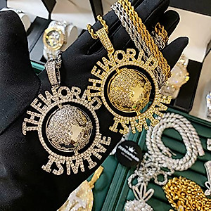 ICEDIAMOND The World Is Mine Pride Pendant with 24''Rope Chain Necklace, 14K Gold Plated Hip Hop Creative Charm Jewelry for Unisex (Gold)