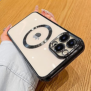 Spevert Magnetic Clear Case for iPhone 14 Pro with Camera Lens Protector Full Protection Case Compatible with MagSafe Elegant Anti-Scratch Case Cover 6.1 Inch - Gold (Gold)