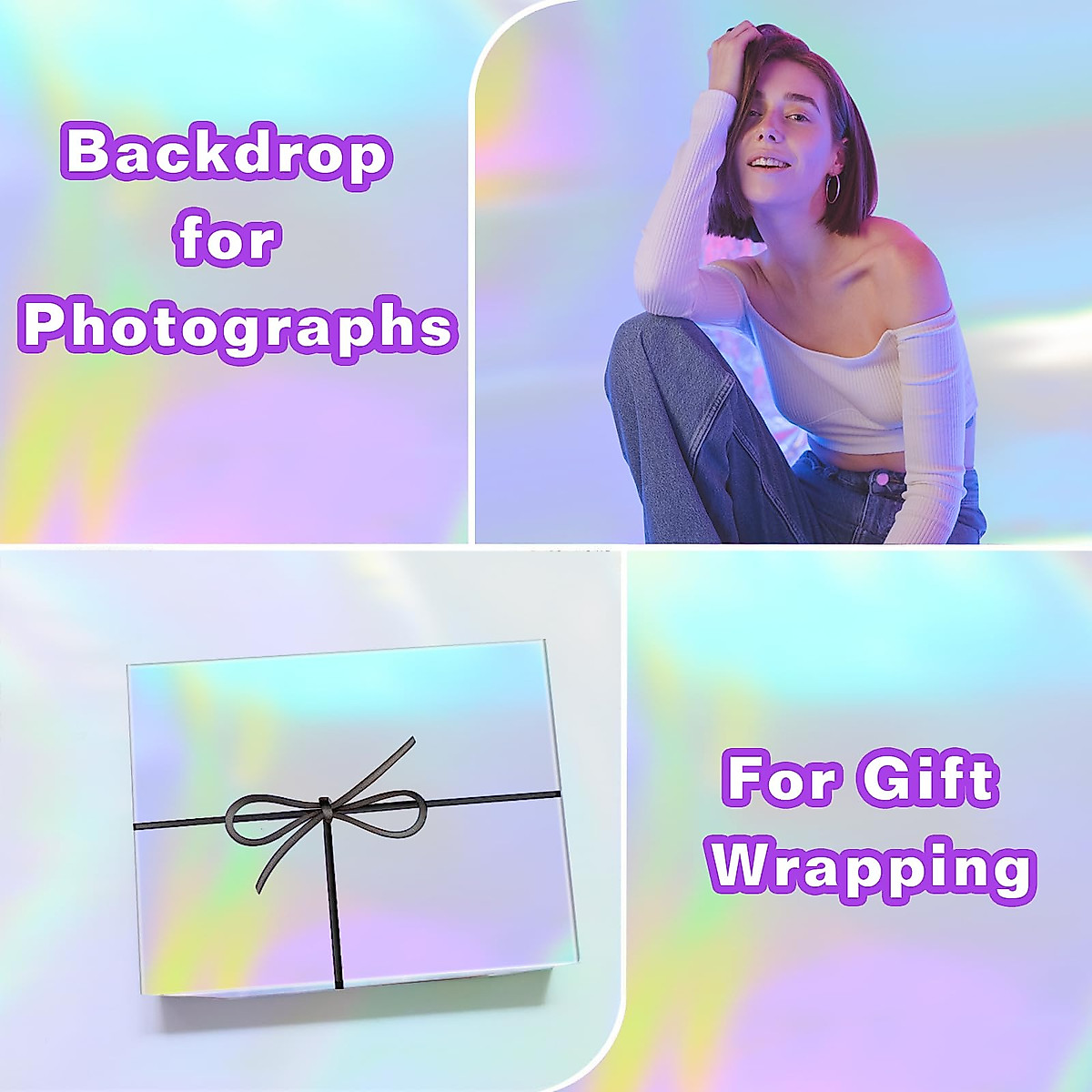 Melsan Iridescence Plastic Table Cloth for Rectangle Tables, 3 Pack Holographic Disposable Tablecloths for Easter Decorations, Unicorn, Mermaid, Bridal Shower Party Decorations, 54×108 in