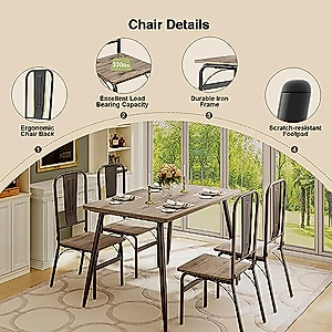 Gizoon Dining Table Set for 4 with One Table and Four Chairs, Small Space Dinette for Kitchen, Dining Room, Bistro, Modern Kitchen Table Set for Small Space, Apartment