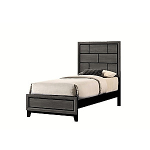 Cotemporary Gray Finish Twin Size Panel Low-Profile Youth Kids Bed Geometric Design Wooden Bedroom Furniture