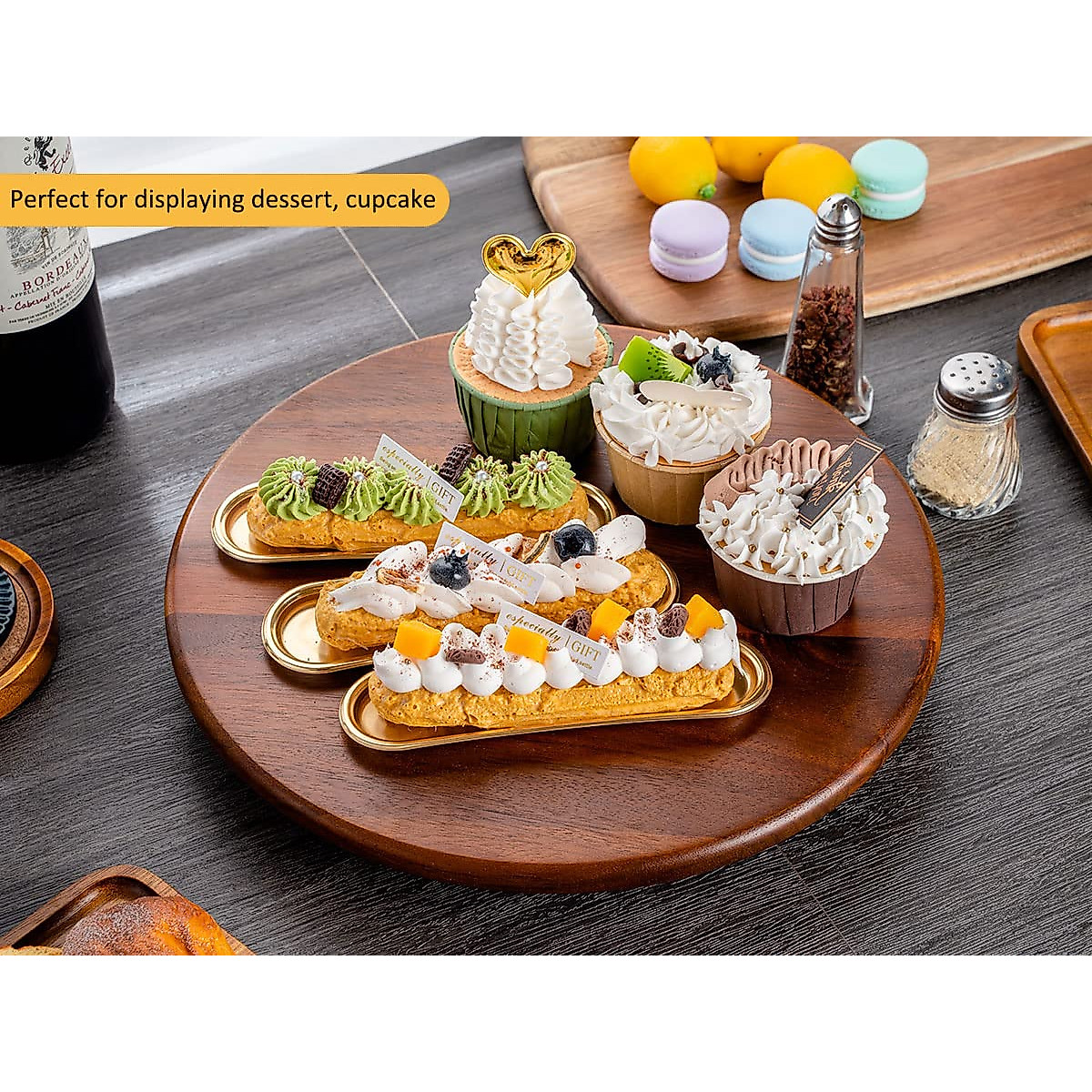 WLWNWFT 12 Inch Rotating Cake Turntable, Acacia Wood Cake Display Stand Cookie Turntable for Dessert Table Decorating Cupcake Stand Wedding Cake Stand Rustic …