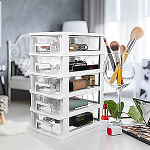 TOYANDONA Storage Cabinet 5 Drawer Plastic Storage, Storage Organizer Plastic Storage Bins with Drawers Space Saving Desktop Organizer for Crafts Small Tools Sationary and Hardware -White Bookshelf