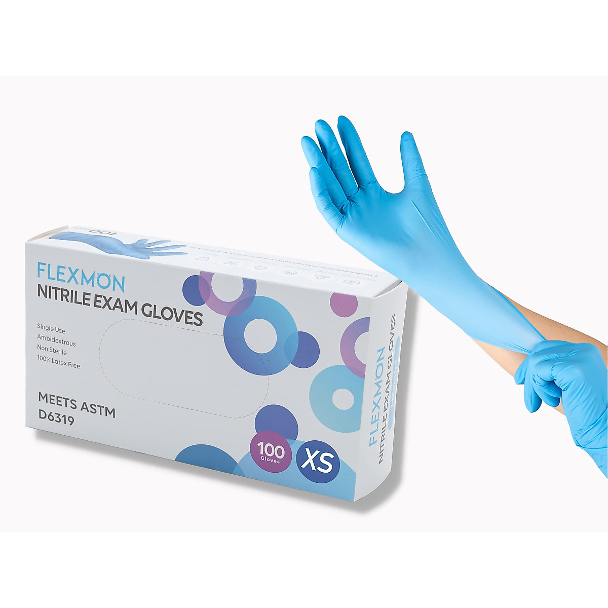FLEXMON Nitrile Exam Gloves,100 Count, Single Use, 4.2 Mil Heavy, Sterile, Protective, Medical Exam Gloves, Disposable, Food, Latex Free, Cooking, Blue, Safe, Cleaning & More (X-Small)