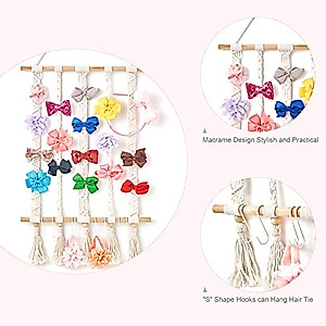 Isuesee Hair Bow Holder for Girls Macrame Headband Organizer Hanging Hair Bow Hanger Storage Hair Accessories Display Rack Boho Wall Decor for Baby Girls Room