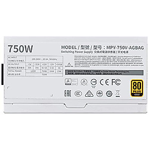 Cooler Master V750 Gold White Edition V2 Full Modular,750W, 80+ Gold Efficiency, Semi-fanless Operation, 16AWG PCIe high-Efficiency Cables, 10 Year Warranty