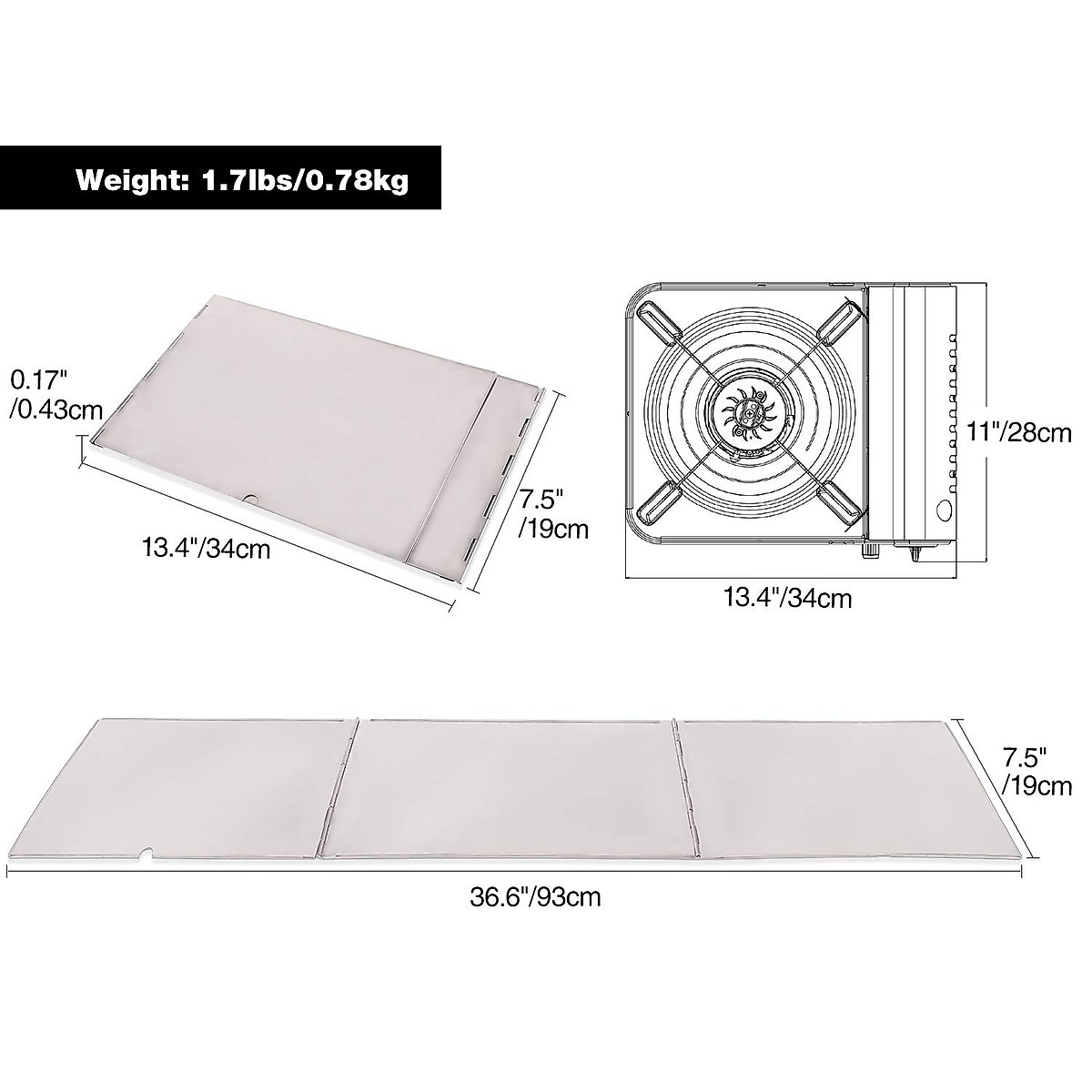 REDCAMP Folding Stainless Steel Stove Windscreen, Camping Stove Windshield Butane Burner Windshield for Hiking, Outdoor, Backpacking
