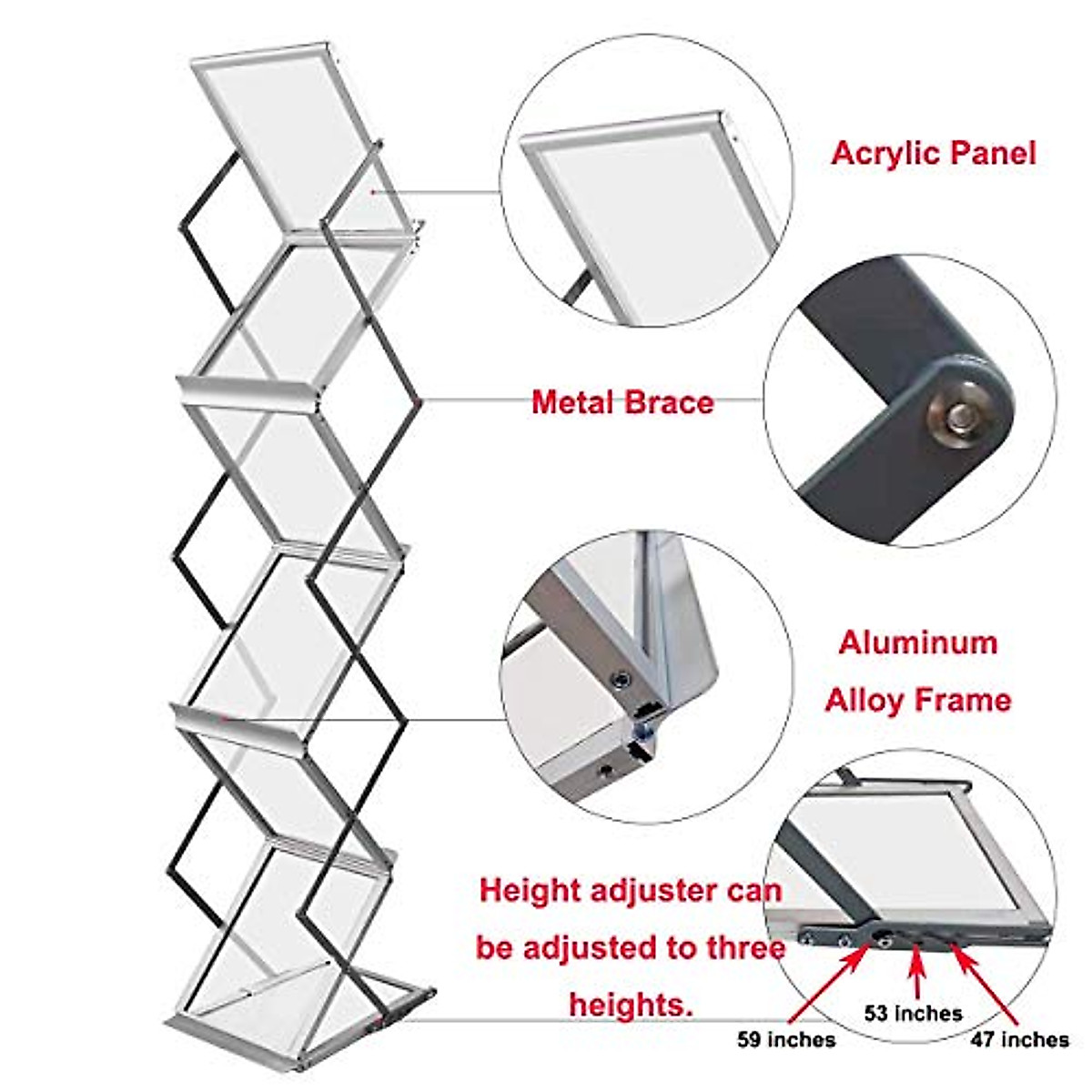 HUAZI Foldable Magazine Rack Brochure Stand Catalog Literature Rack Portable 6 Pockets with Carrying Bag for Trade Show Exhibitions Office Retail Store