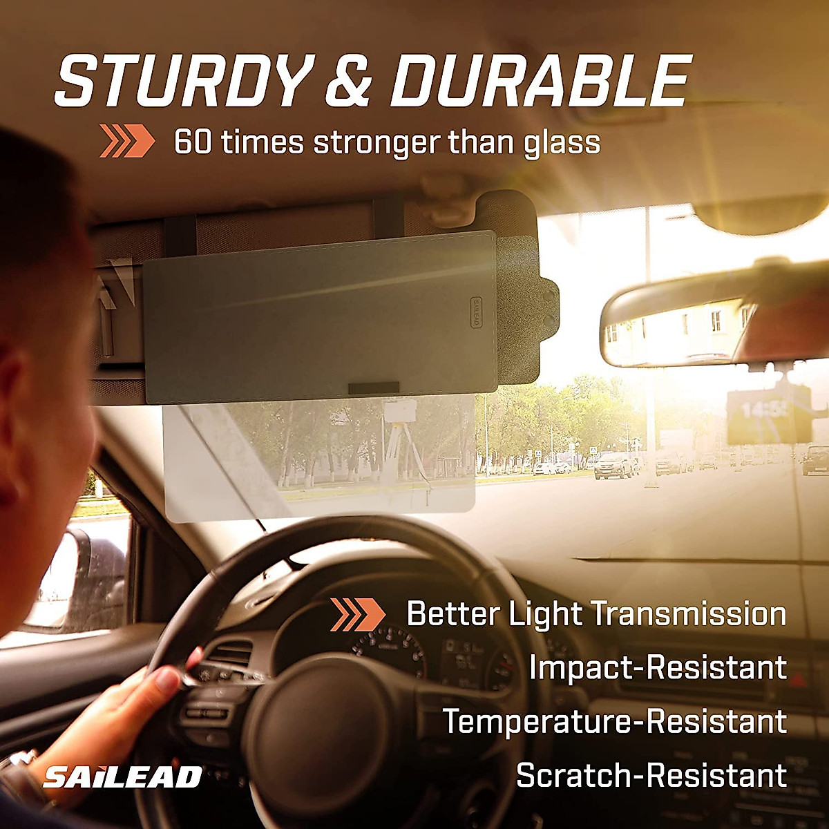 SAILEAD Polarized Car Sun Visor Extender - Universal Visor w/ Polycarbonate Lens - Anti-Glare, Protects from Sun Glare, Snow Blindness & UV Rays