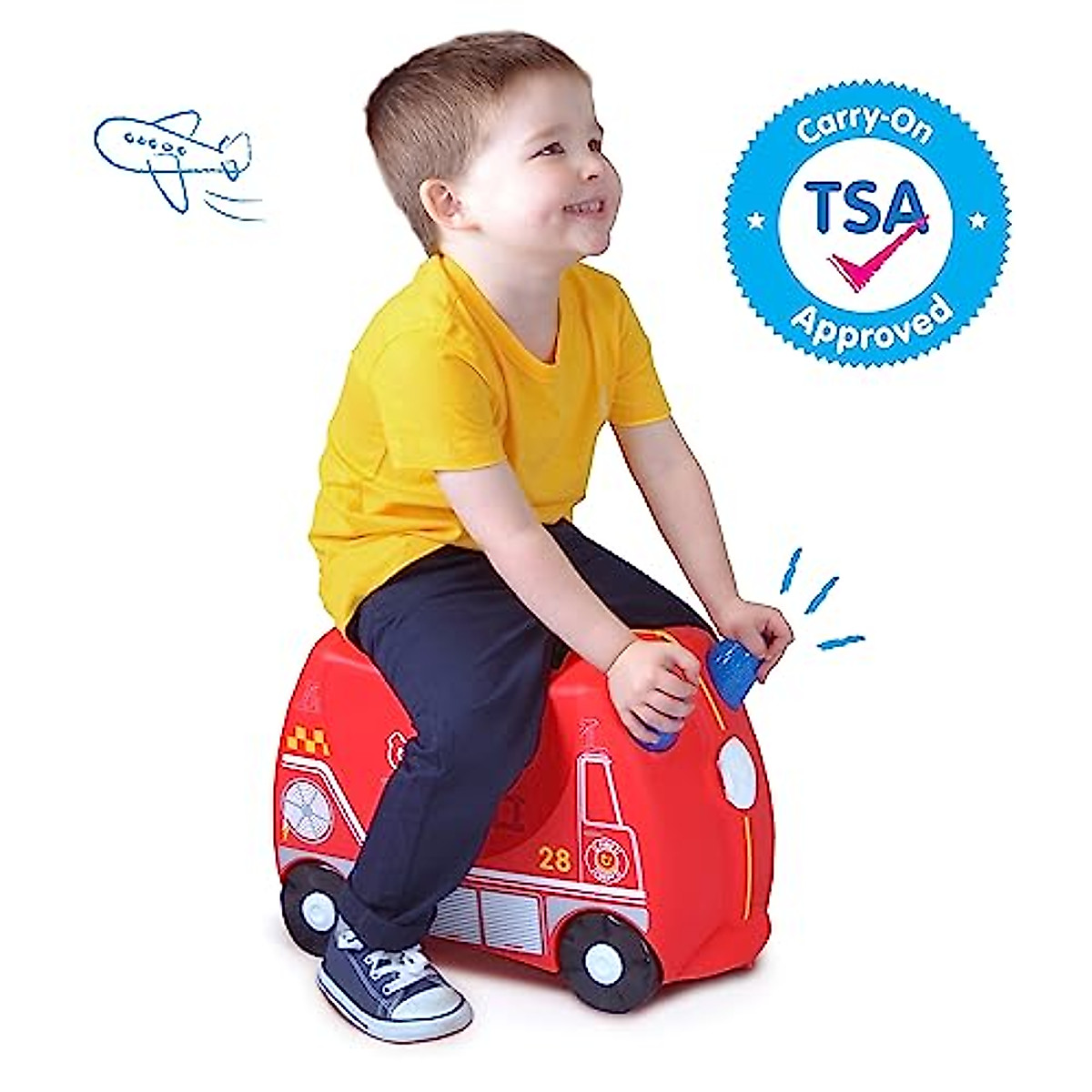 Trunki Kids Ride-On Suitcase & Toddler Carry-On Airplane Luggage for Children Aged 3-6 : Frank Fire Truck Red