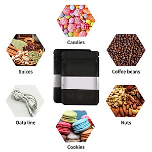 100 Pieces Smell Proof Mylar Bags, Resealable Food Storage Bags with Clear Window, Foil Pouch Stand-up Bags for Food Self Sealing Storage Supplies (Black, 4 x 6 Inch)