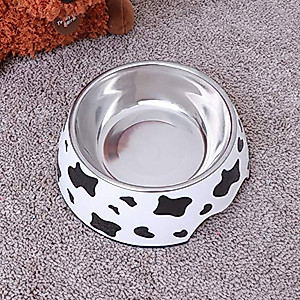 POPETPOP Cute Dog Bowls with Removable Stainless Steel Bowl-Durable and Non-Skid Stainless Steel Dog and Cats Bowls 2 in 1 Pet Bowls-Cow Medium