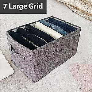 Wardrobe Clothes Organizer for Folded Clothes, Upgrade Closet Organizers With 7 Grids Clothes Folding Storage with Handle Cotton Fabric Closet Storage 2PC (Gray and Beige Cotton Material) (cotton)