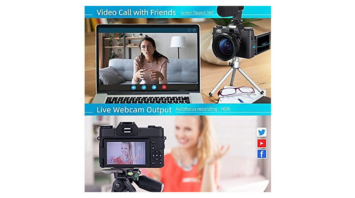 Monitech 4K Digital Camera with Wide-Angle & Macro Lenses