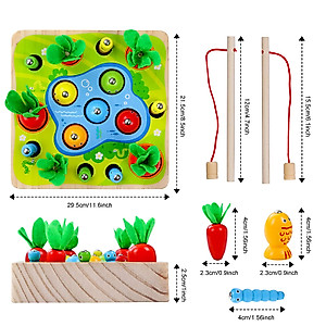 USBOOY Toddlers Toys for Kids Baby Boys Girls,Carrots Harvest Wooden Educational Toy Shape Size Sorting Puzzle Developmental Preschool Learning Gifts Matching Game with Magnet Poles