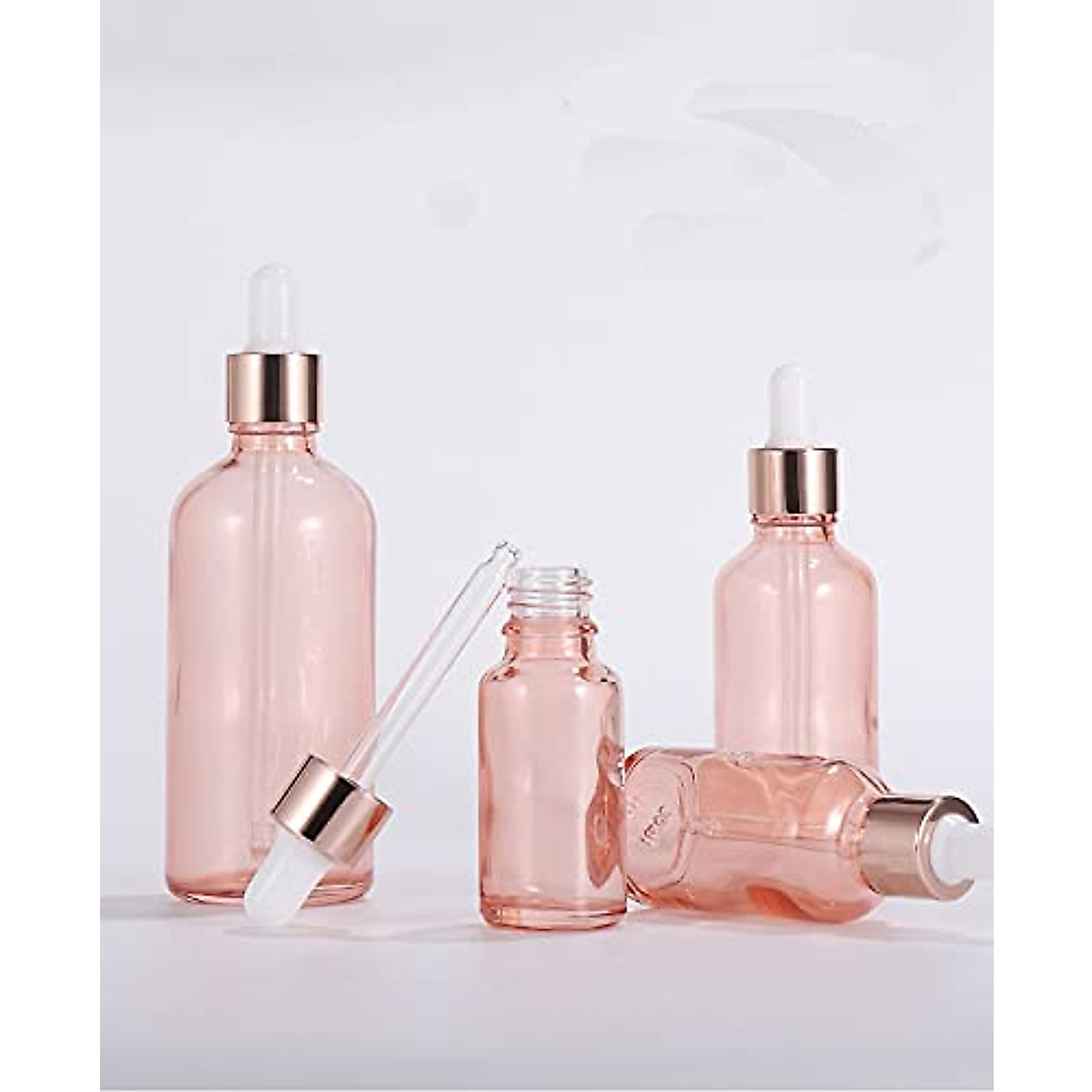 Lokusel 4 Pack Glass Dropper Bottles,10ml/15ml/30ml/50ml/100ml Essential Oil Bottles Dropping Bottles With Rose gold Lids Perfume Empty Travel Sample Vials Essence Liquid Cosmetic Containers(15ml)