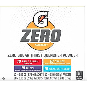 Gatorade G Zero Powder 4 Flavor Variety Pack 10 of Each FlavorPack of 40 0.10oz Glacier Freeze Orange Grape Fruit Punch packed by TOOZOON