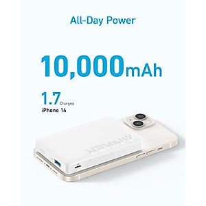 Anker Magnetic Power Bank 10,000mAh, Wireless Portable Charger, 20W Fast Charging Battery Pack with USB-C, Magsafe-Compatible with Magsafe,iPhone 15/15 Plus/15 Pro/15 Pro Max, iPhone 14/13/12 Series