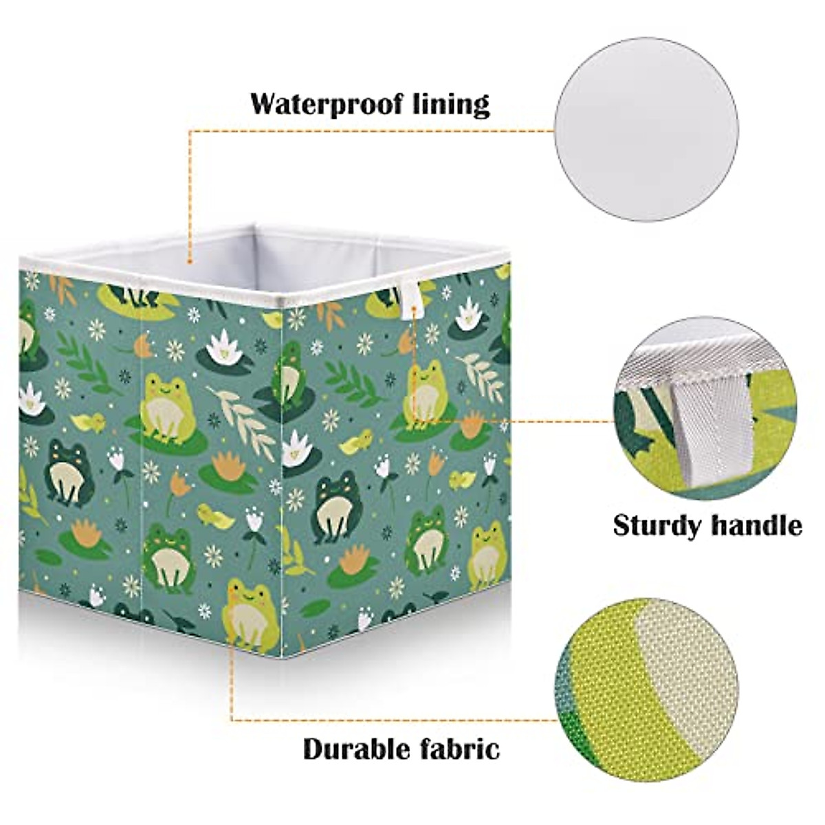 Kigai Cute Frog Cube Storage Bins - 11x11x11 in Large Foldable Cubes Organizer Storage Basket for Home Office, Nursery, Shelf, Closet
