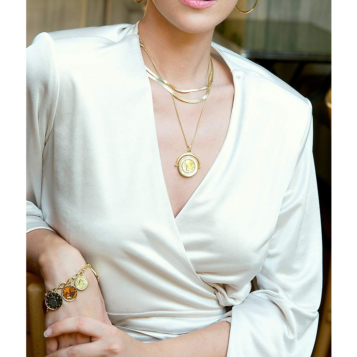 Miabella 18K Gold Over 925 Sterling Silver Italian Genuine 500-Lira Reversible Flip Coin Pendant Chain Necklace for Women, Chain Medallion Made in Italy (Length 20 Inches)