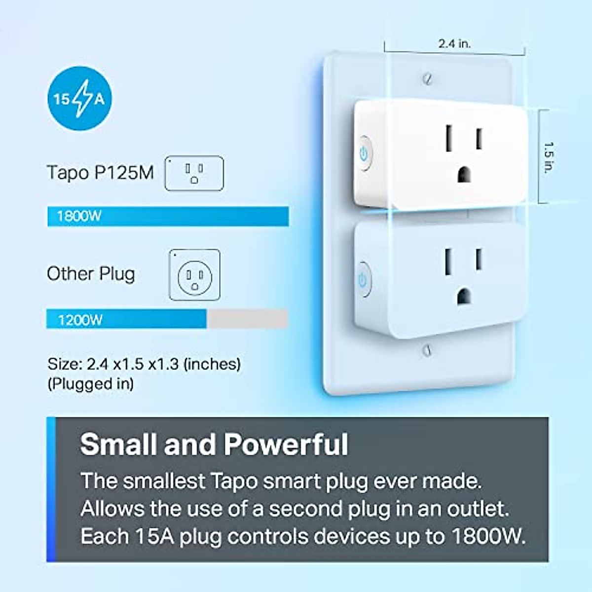 TP-Link Tapo Matter Supported Smart Plug Mini, Compact Design, 15A/1800W Max, Super Easy Setup, Works with Apple Home, Alexa & Google Home, UL Certified, 2.4G Wi-Fi Only, White, Tapo P125M(3-Pack)