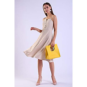 HOXIS Vintage Minimalist Style Soft Pu Leather Handbag Clutch Small Tote (Yellow)