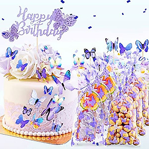 100 Pieces Butterflies Cellophane Goody Bags Plastic Butterfly Candy Bag Butterfly Treat Bags with 100 Pieces Silver Twist Ties for Butterfly Theme Baby Shower Birthday Party Dessert Decors (Purple)
