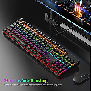 eboxer-1 Gaming Keyboard, USB Wired Keyboard with RGB Rainbow Backlit, 104 Keys Spanish Keyboard with Ñ and Blue Switch, Mechanical Keyboard for Desktop Notebook