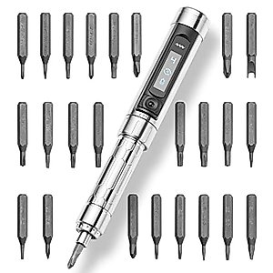 MINIWARE ES15 Mini Electric Screwdriver, Cordless Precision Screwdriver Set with Rechargeable Battery, 24 Magnetic Bits & OLED Display, Perfect for PC Building and Electronics Repair