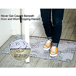 Cosilyt 1/10 Inch Ultra Thin Front Door Mat Rug Indoor Entrance Inside Non Slip, Large Waterproof Rubber Kitchen Rug and Interior Home Washable Door Mat, 24"×35", Morandi Grey