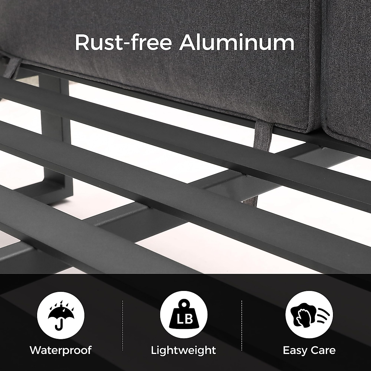 Green4ever Aluminum Patio Furniture Sofa, All-Weather Modern Metal Outdoor 3-Seat Couch with Removable, Water-Resistant Cushions for Backyard Garden (Gray)