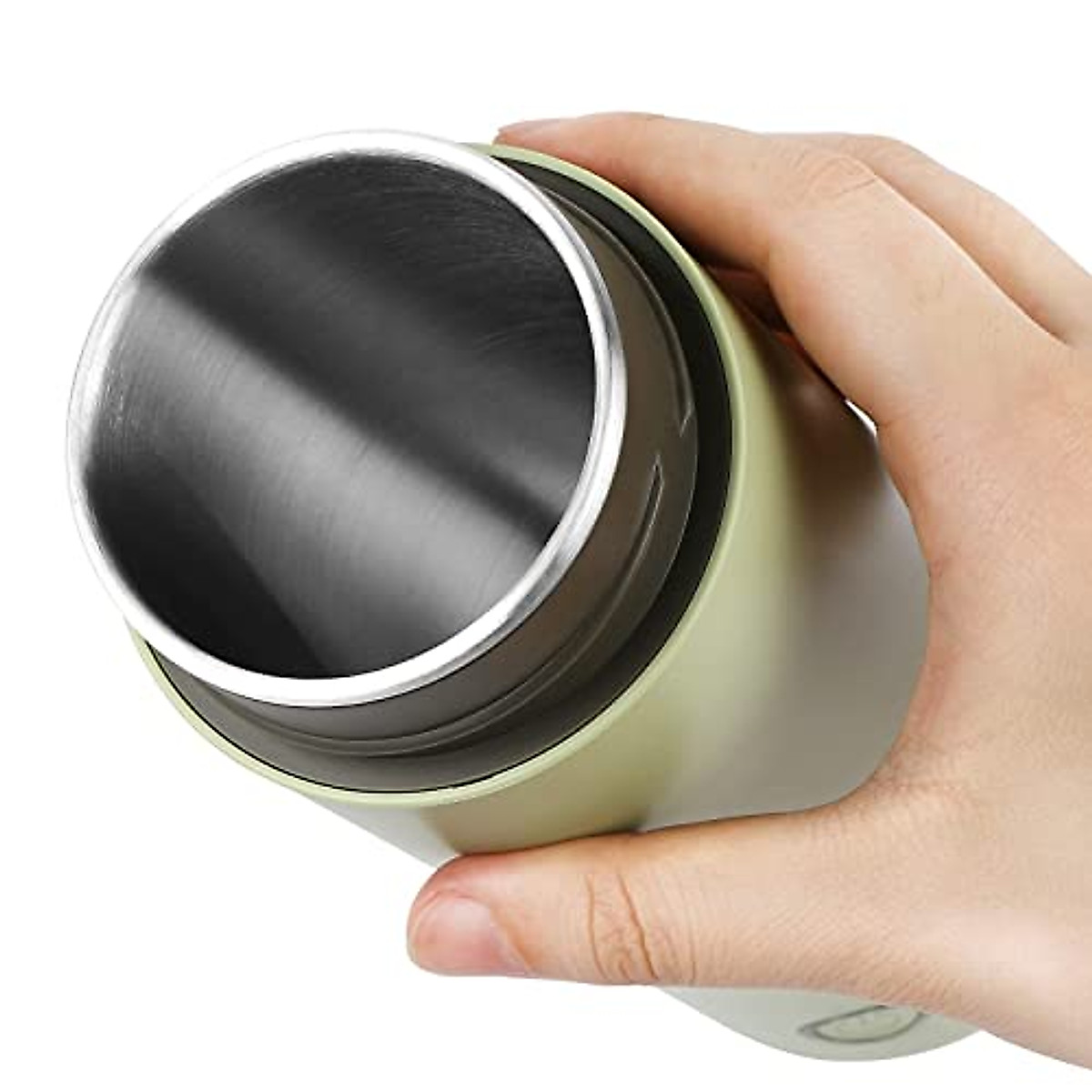 Teqooza Portable Travel Electric Kettle Mini Thermos Fast Boil Boiling Teapot Heating Cup Stainless Steel Metal Bottle 350ml Capacity, Green