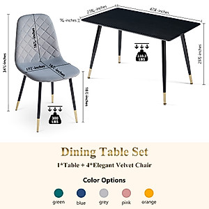 Homedot 5 Pieces Dining Room Set for 4, 47" Modern Rectangular Dining Table & 4 Elegant Velvet High-Back Dining Chair with Sturdy Metal Legs for Kitchen,Dining,Living Room