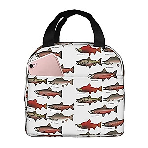 ASEELO Salmon Print Insulated Lunch Box Bag Portable Aluminum Foil Thickened Lunch Bag With Rice Tote Bag
