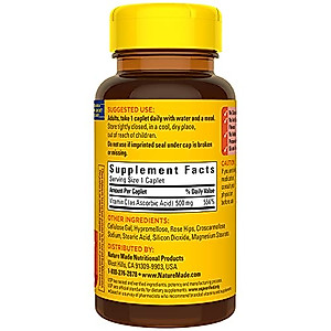 Nature Made Vitamin C 500 mg with Rose Hips, Dietary Supplement for Immune Support, 130 Caplets, 130 Day Supply