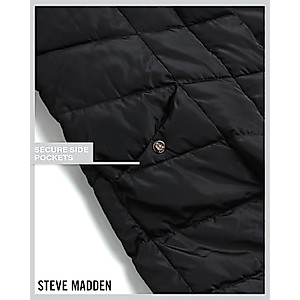 Steve Madden Women's Plus-Size Chevron Puffer Jacket, Black, 3X