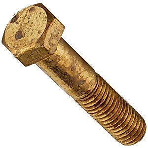 Small Parts Brass Hex Bolt, Plain Finish, Hex Head, External Hex Drive, Meets ASME B18.2.1, 3-1/2" Length, Partially Threaded, 3/8"-16 UNC Threads (Pack of 5)