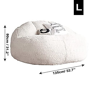 BORRGTU Bean Bag Chair,No Filling Living Room Furniture Big Round Soft Fluffy(it was only a Cover, not Full Bag) Faux Fur BeanBag Lazy Sofa Bed Cover Giant White 80x135cm